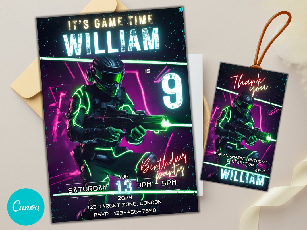 Editable Laser Tag Birthday Invitation, Laser Tag Party Invitation,diy ...