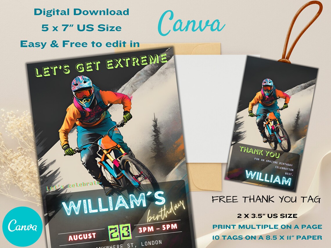 Editable Mountain Bike Birthday Invitation, Enduro Party Invitation,diy ...