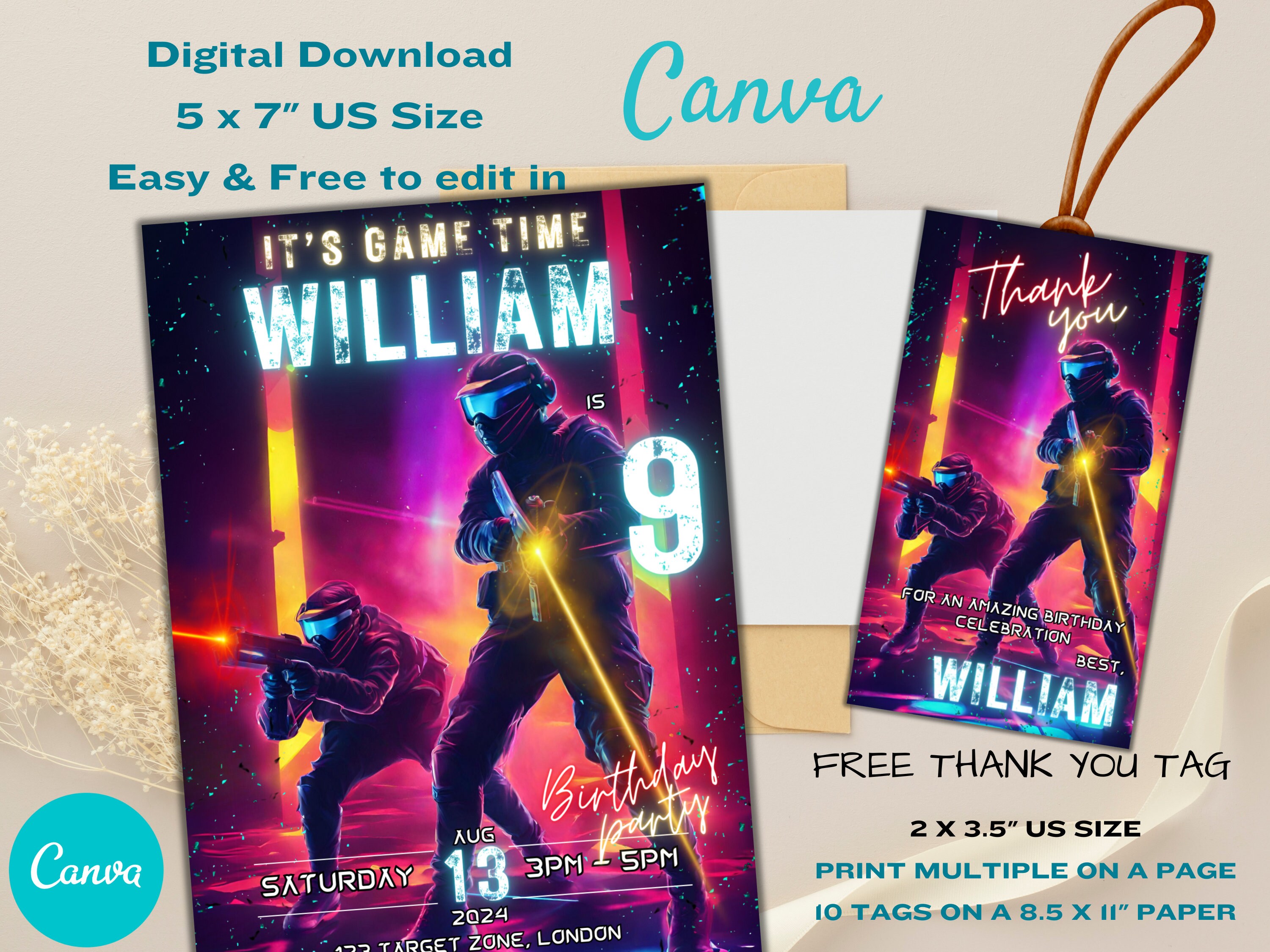 Editable Laser Tag Birthday Invitation, Laser Tag Party Invitation,diy ...