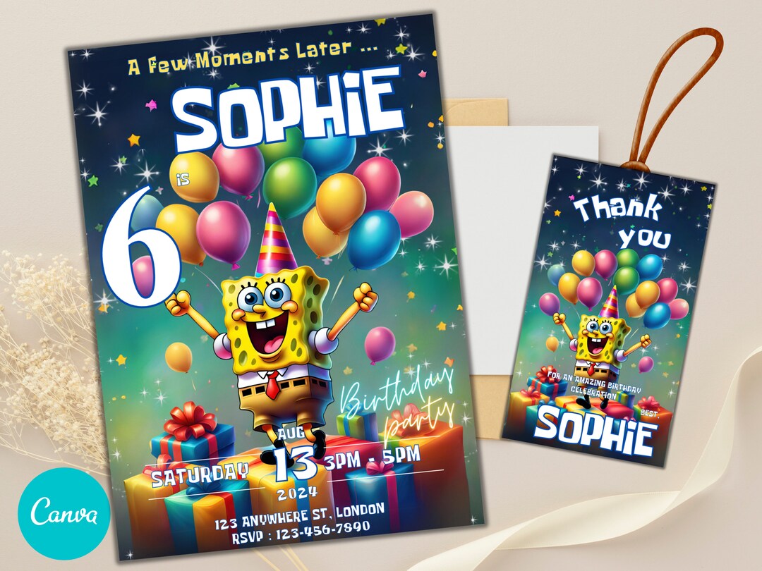 Editable Spongebob Birthday Invitation, Spongebob Party Invitation ...