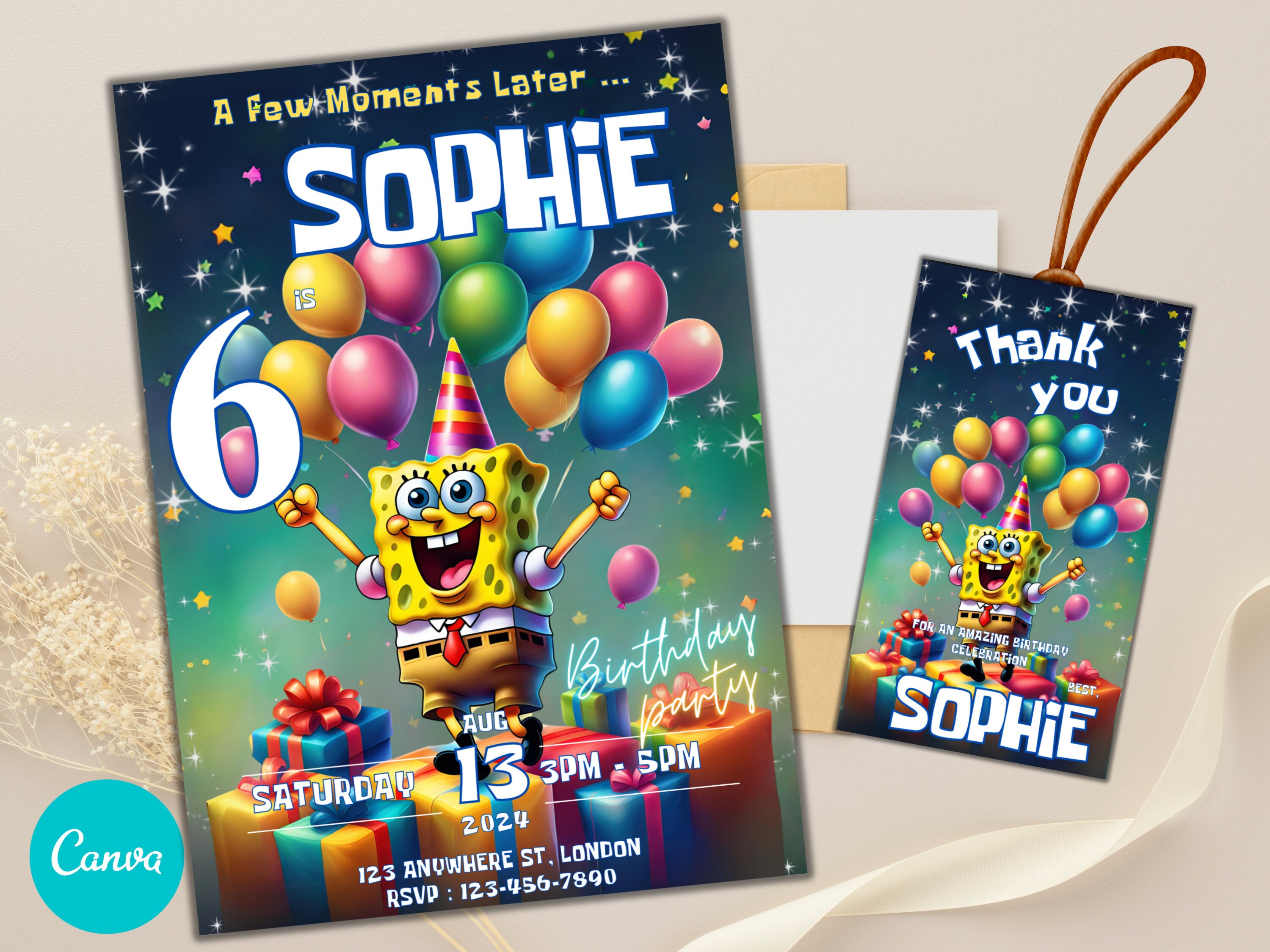 Editable Spongebob Birthday Invitation, Spongebob Party Invitation ...