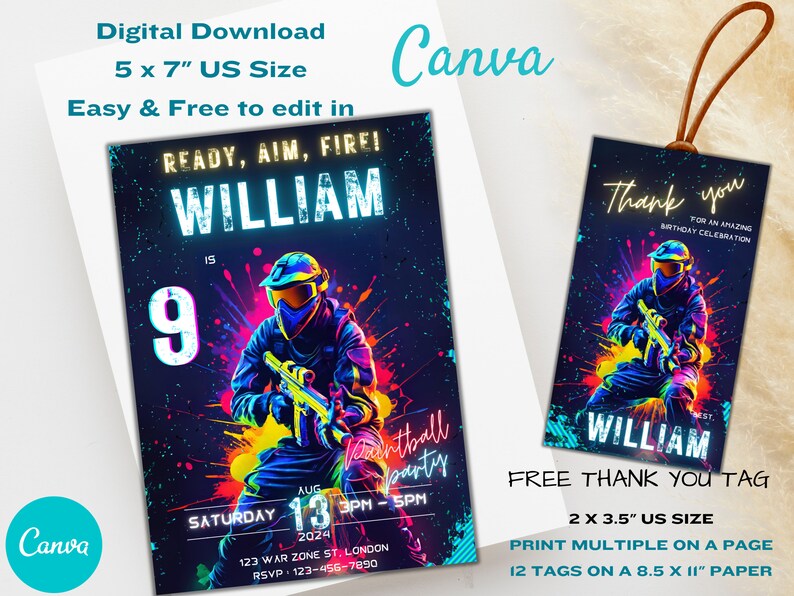 Editable Paintball Birthday Invitation, Paintball Party Invitation ...