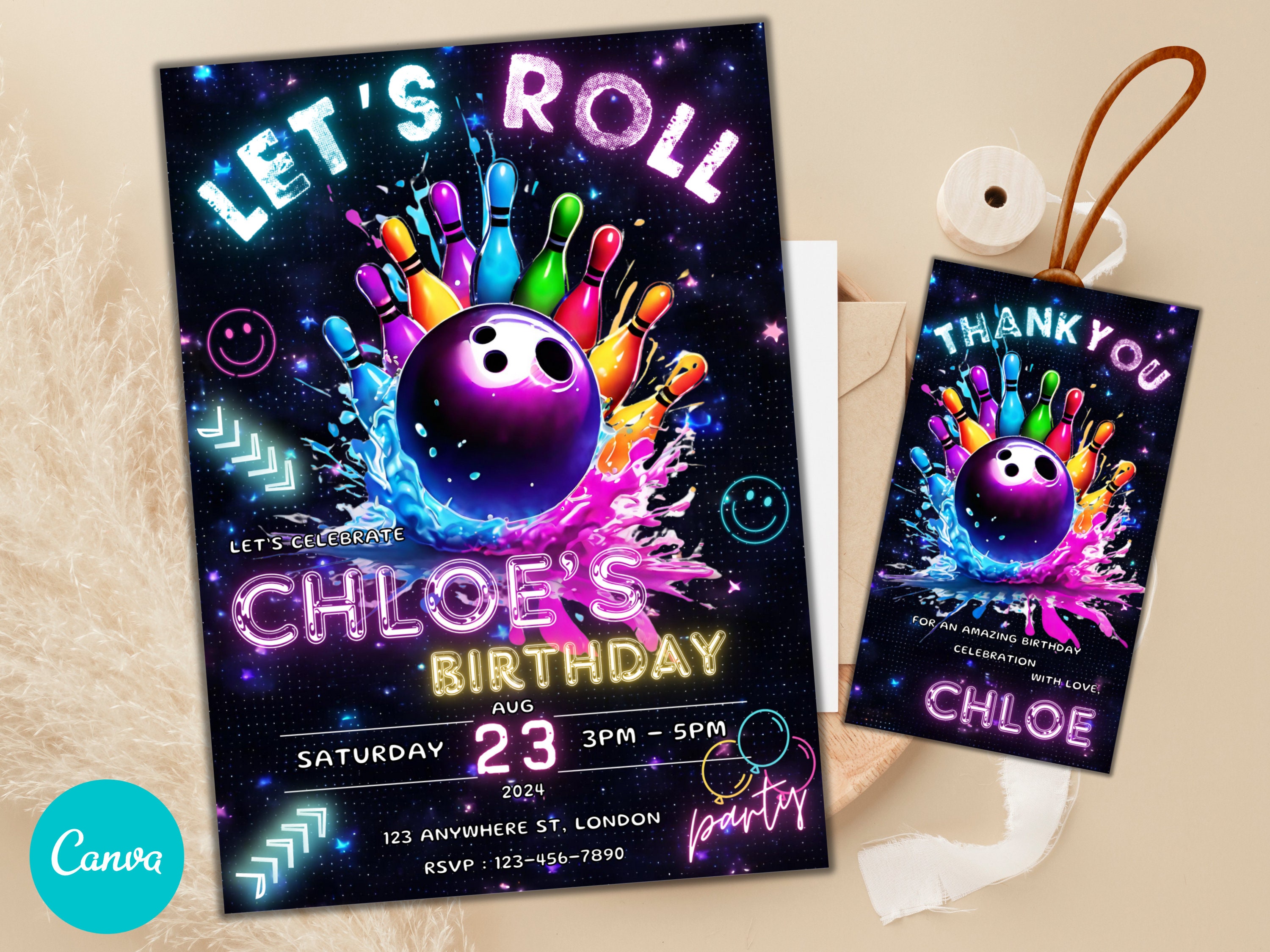 Editable Bowling Birthday Invitation, Bowling Party Birthday Invitation ...