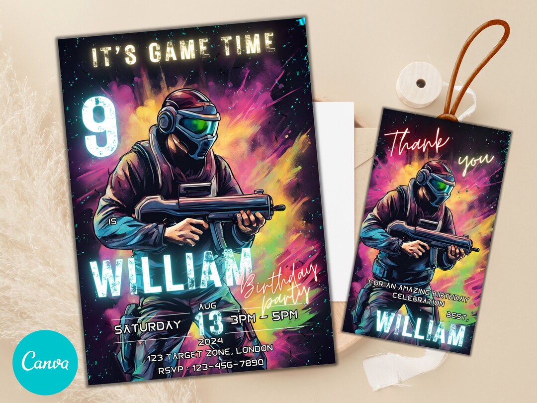 Editable Paintball Birthday Invitation, Paintball Party Invitation ...