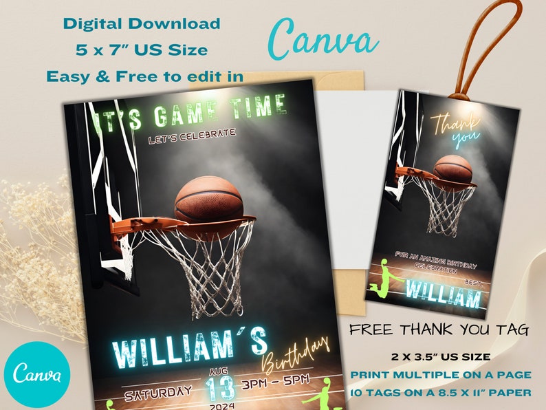 Editable Basketball Birthday Invitation, Basketball Party Invitation ...