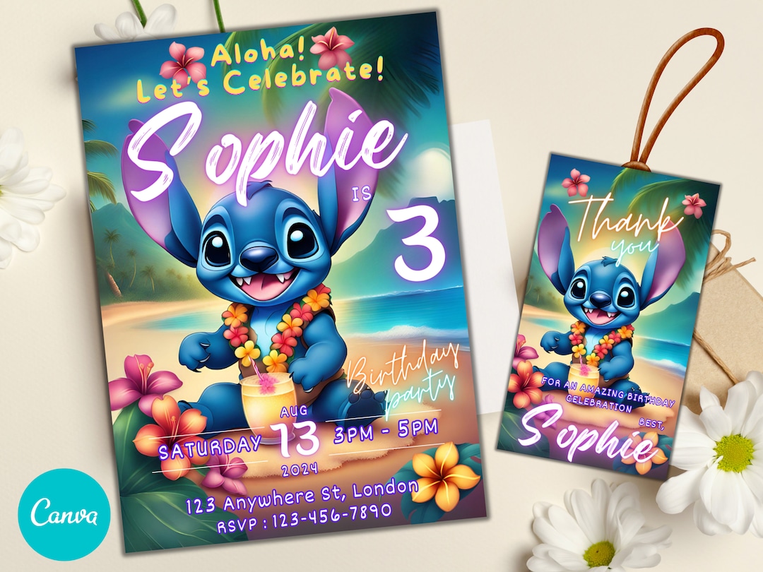 Editable Stitch Birthday Invitation, Stitch Party Invitation, Custom ...