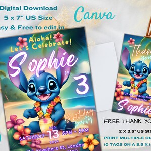 Editable Stitch Birthday Invitation, Stitch Party Invitation, Custom ...