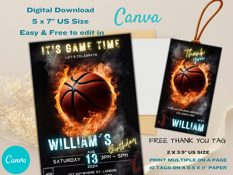 Editable Basketball Birthday Invitation, Basketball Party Invitation ...