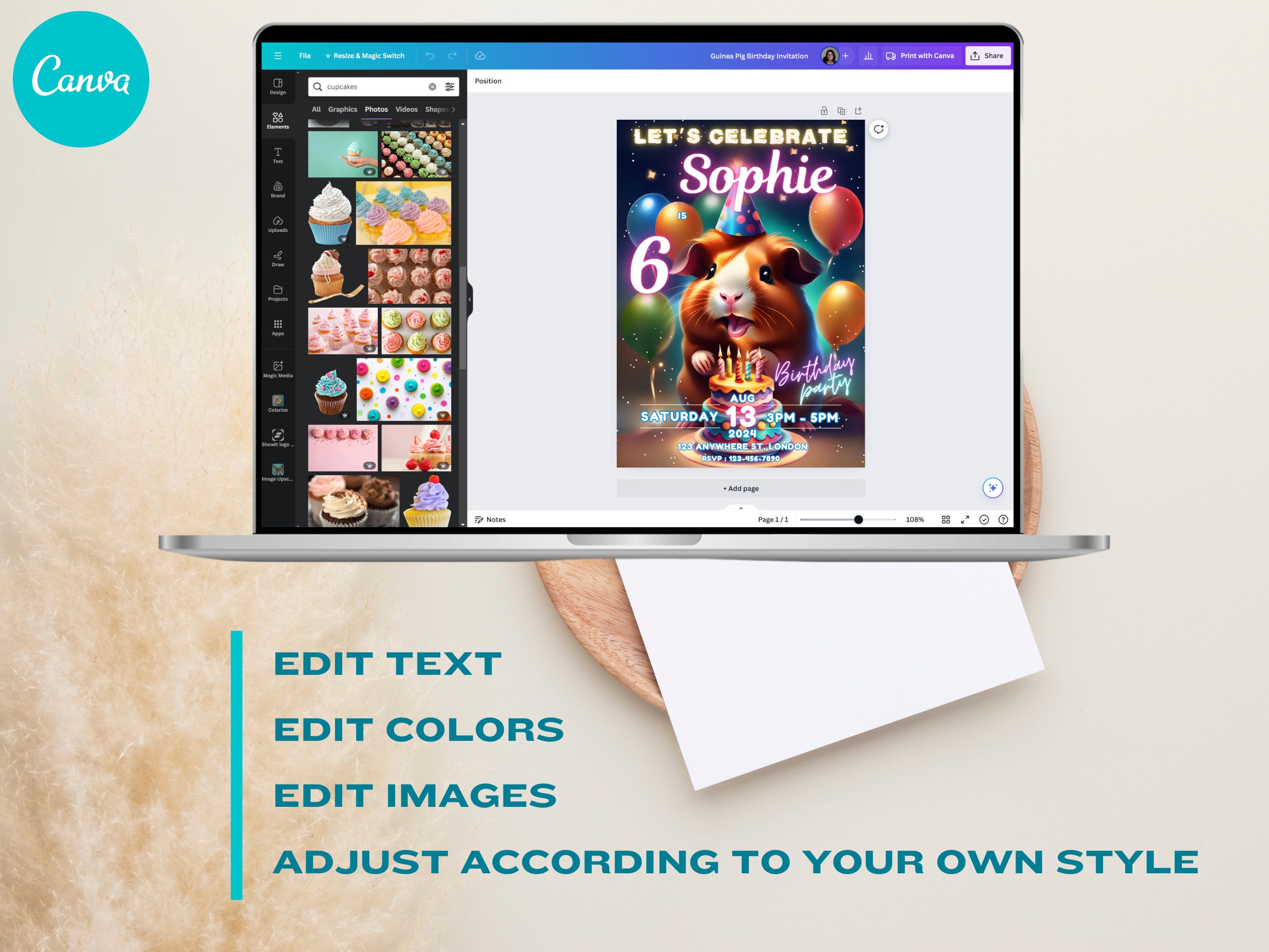 Editable Guinea Pig Birthday Invitation, Guinea Pig Party Invitation ...