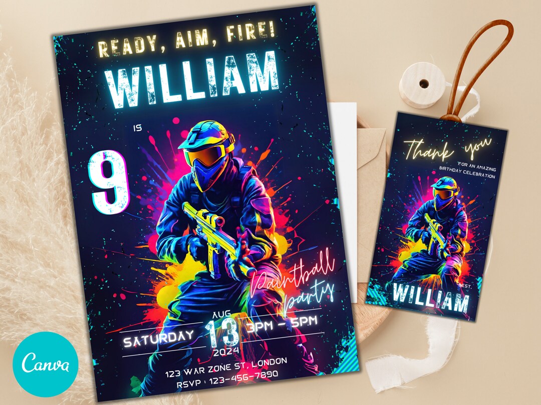 Editable Paintball Birthday Invitation, Paintball Party Invitation ...