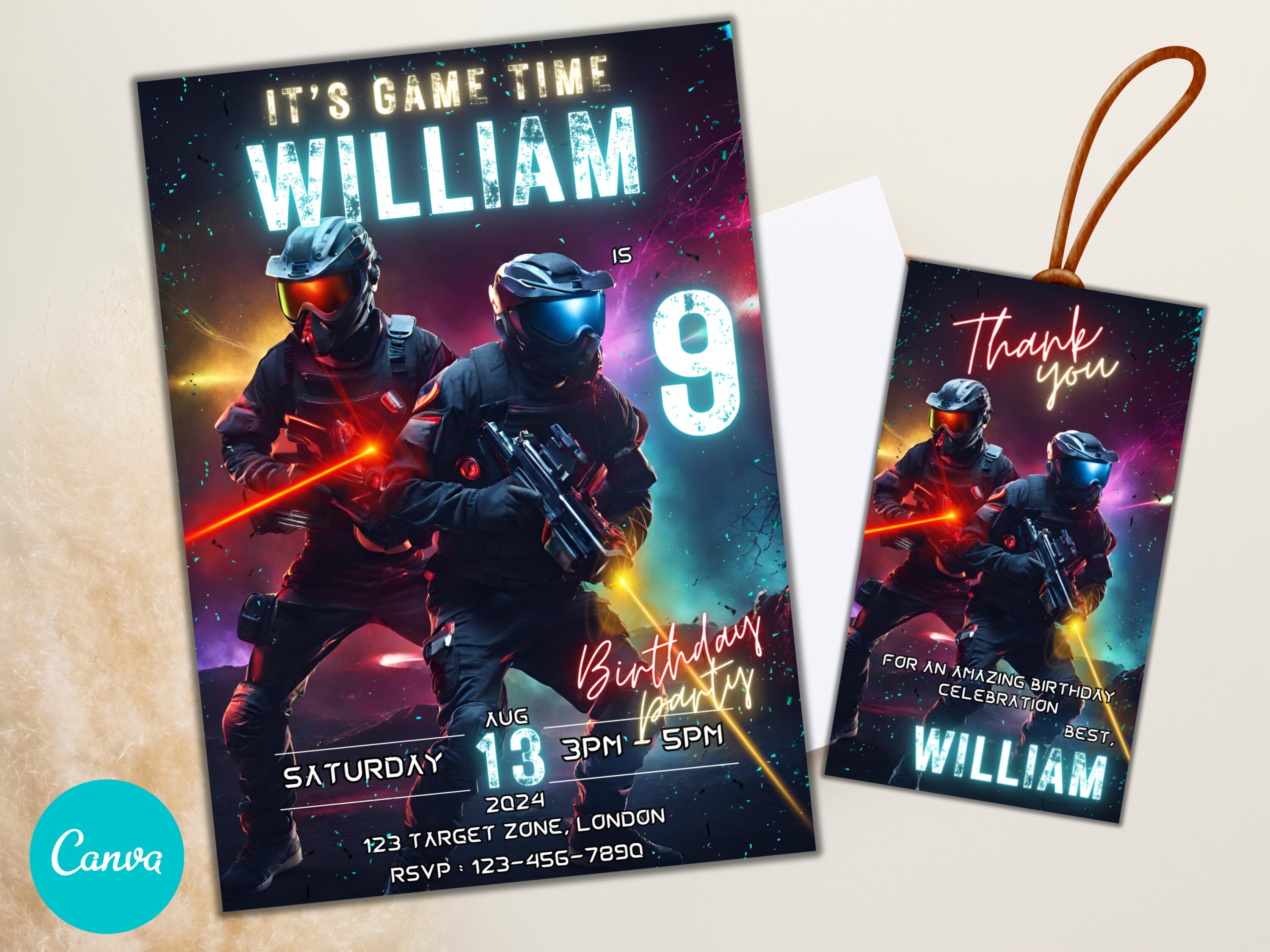 Editable Laser Tag Birthday Invitation, Laser Tag Party Invitation,diy ...