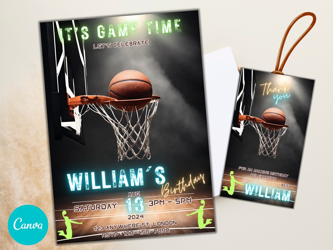 Editable Basketball Birthday Invitation, Basketball Party Invitation ...