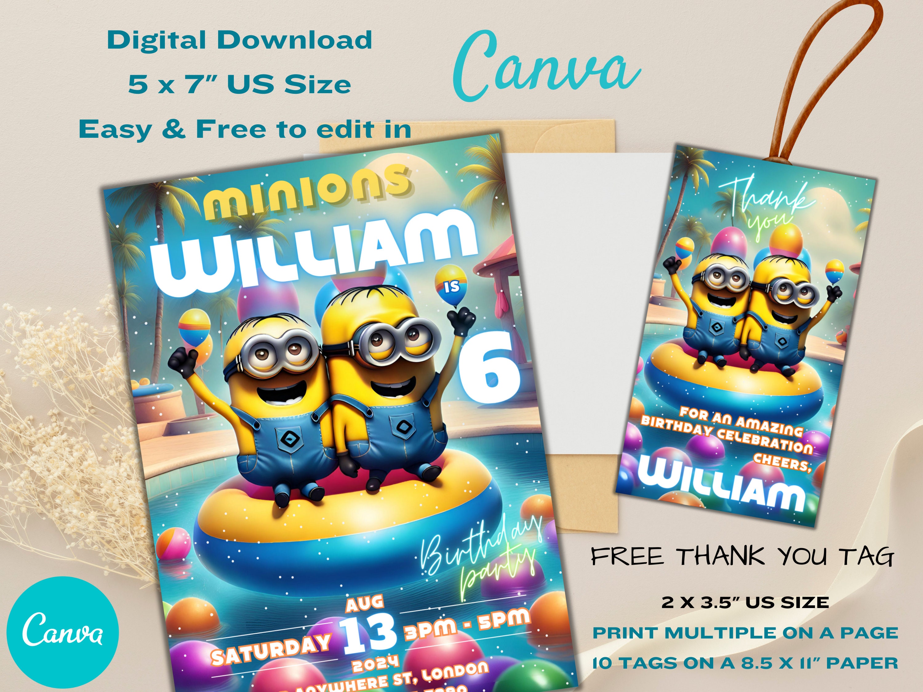 Editable Minion Birthday Invitation, Minion Party Invitation, Custom ...