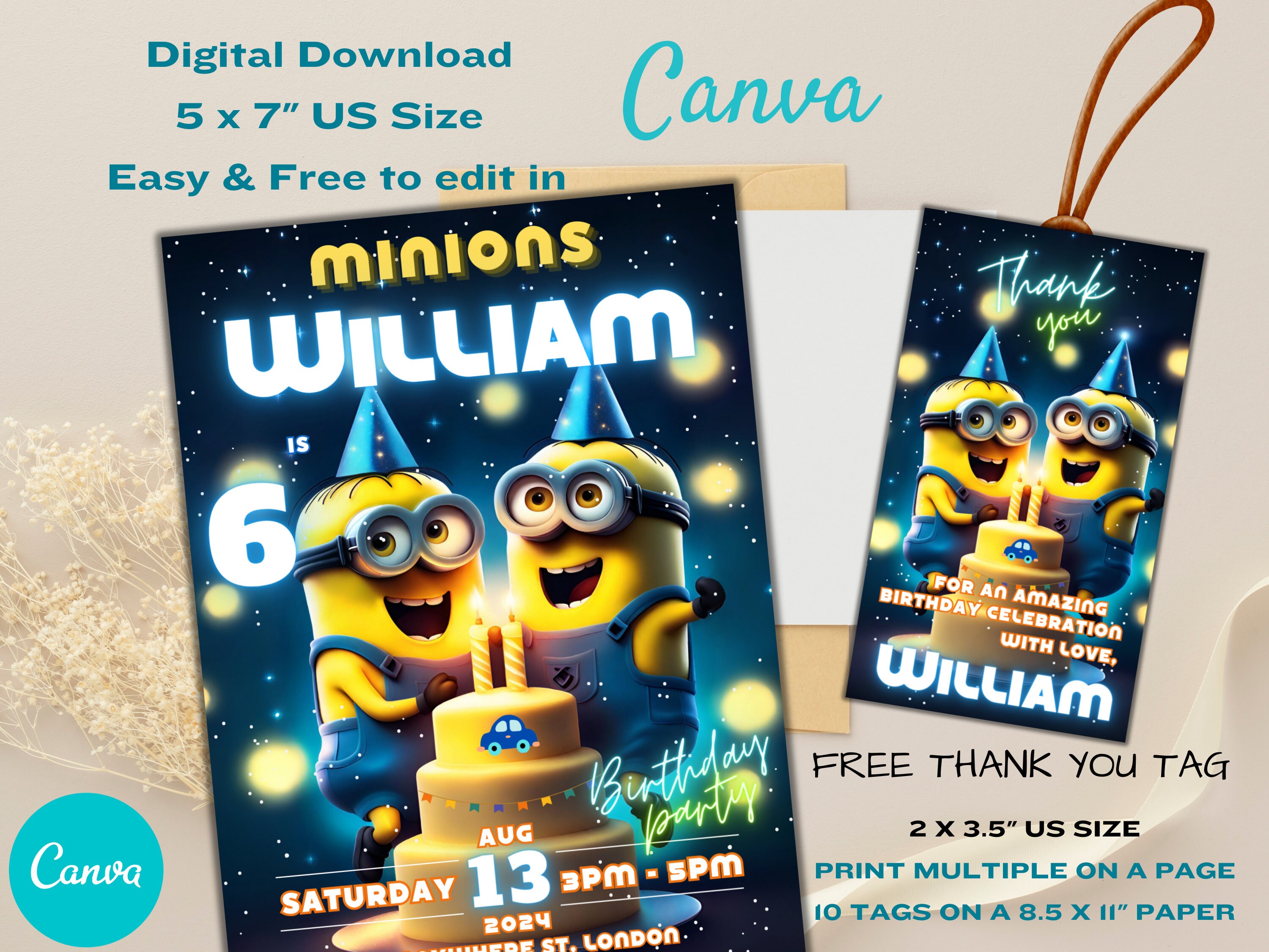Editable Minion Birthday Invitation, Minion Party Invitation, Custom ...