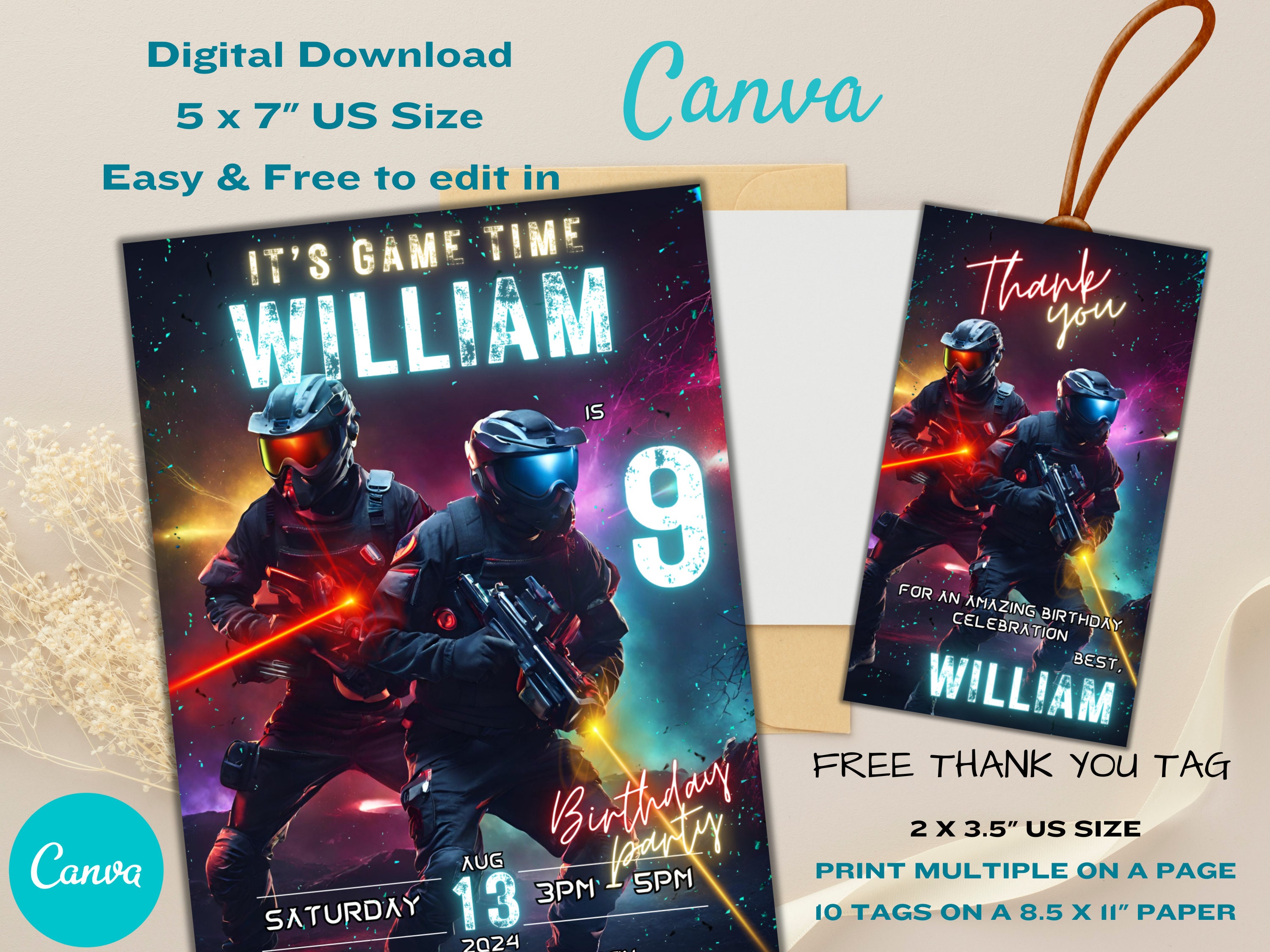 Editable Laser Tag Birthday Invitation, Laser Tag Party Invitation,diy ...