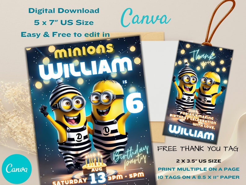 Editable Minion Birthday Invitation, Minion Party Invitation, Custom ...