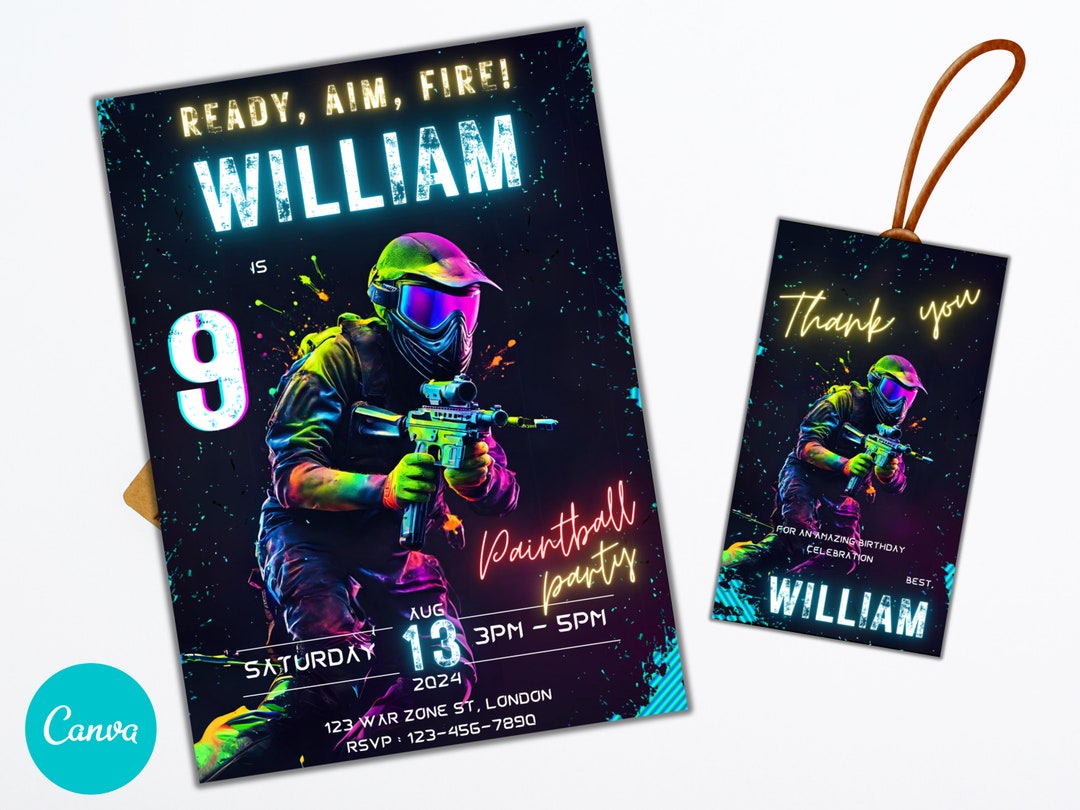 Editable Paintball Birthday Invitation, Paintball Party Invitation ...