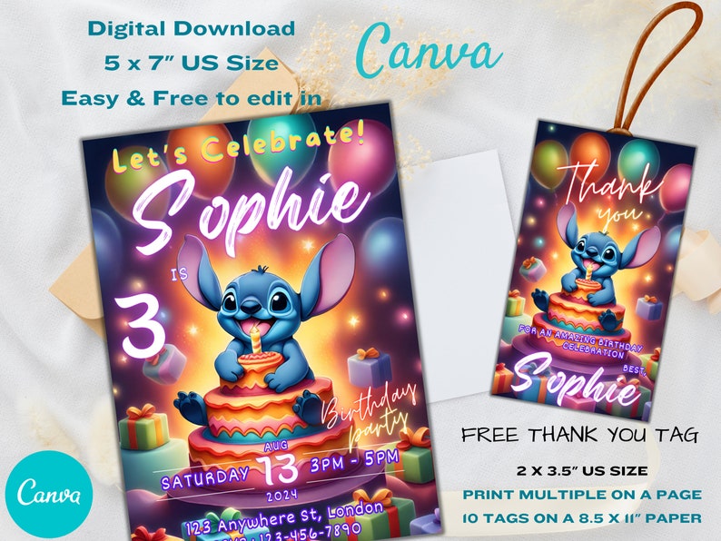 Editable Stitch Birthday Invitation, Stitch Party Invitation, Custom ...
