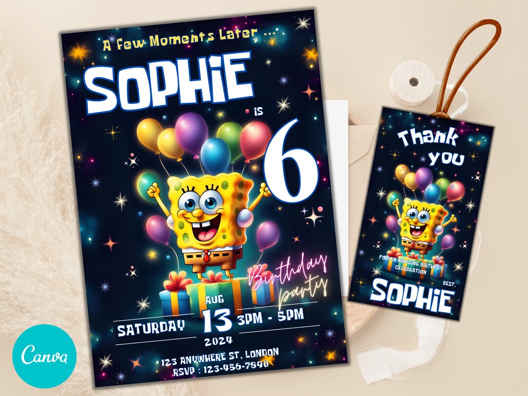 Editable Spongebob Birthday Invitation, Spongebob Party Invitation ...