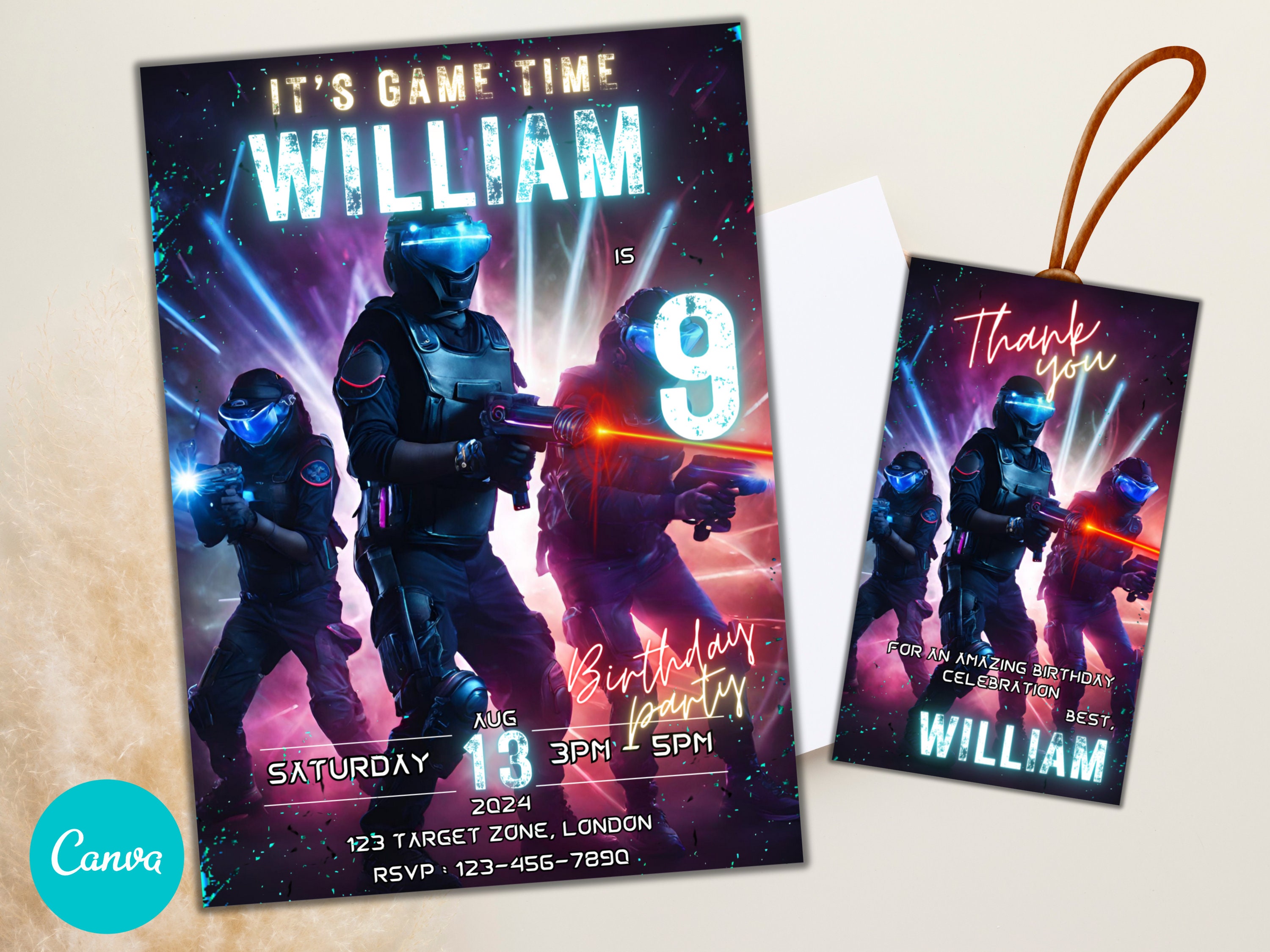 Editable Laser Tag Birthday Invitation, Laser Tag Party Invitation,diy ...