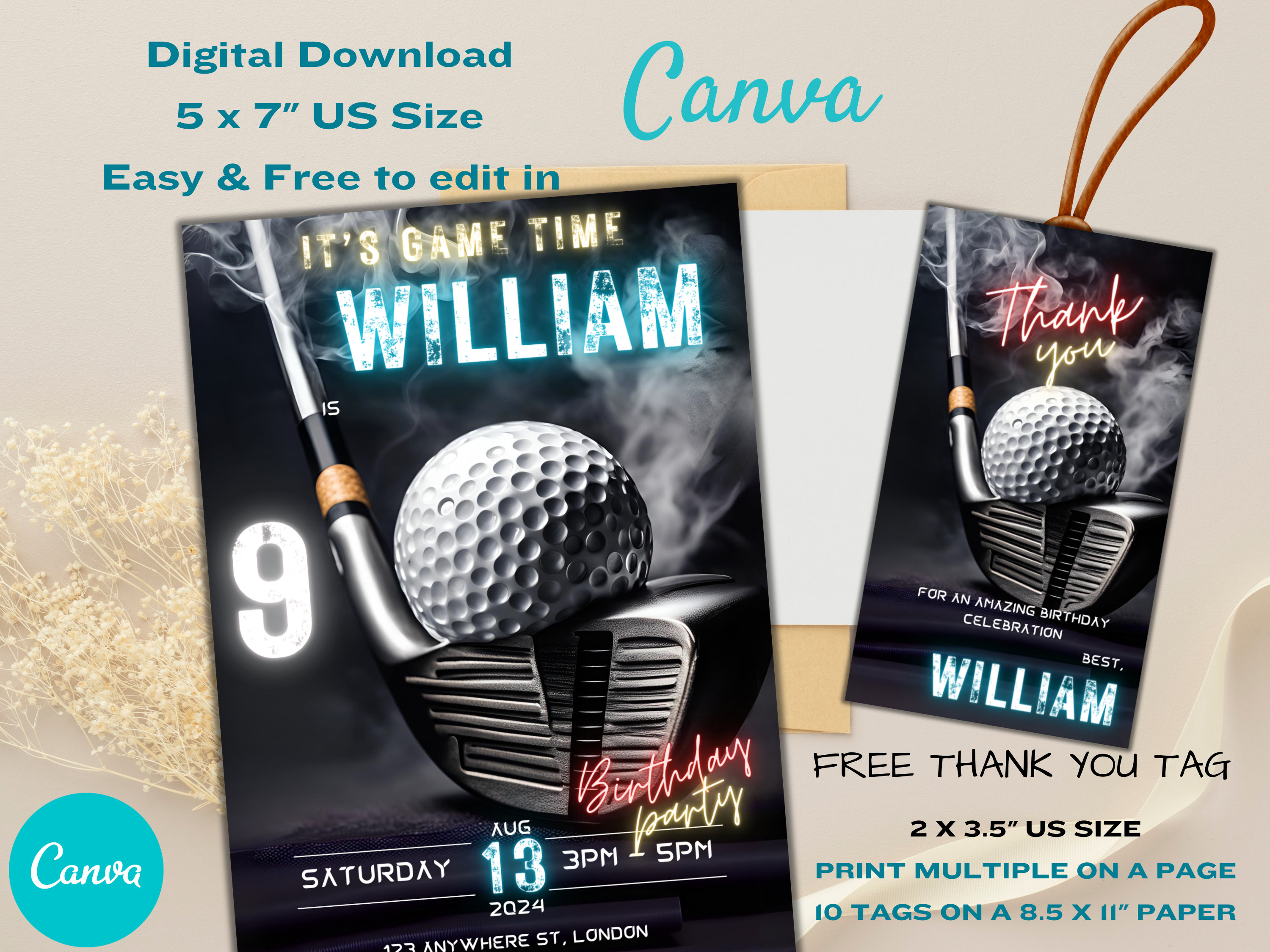 Editable Golf Birthday Invitation, Golf Party Invitation, Custom Golf ...