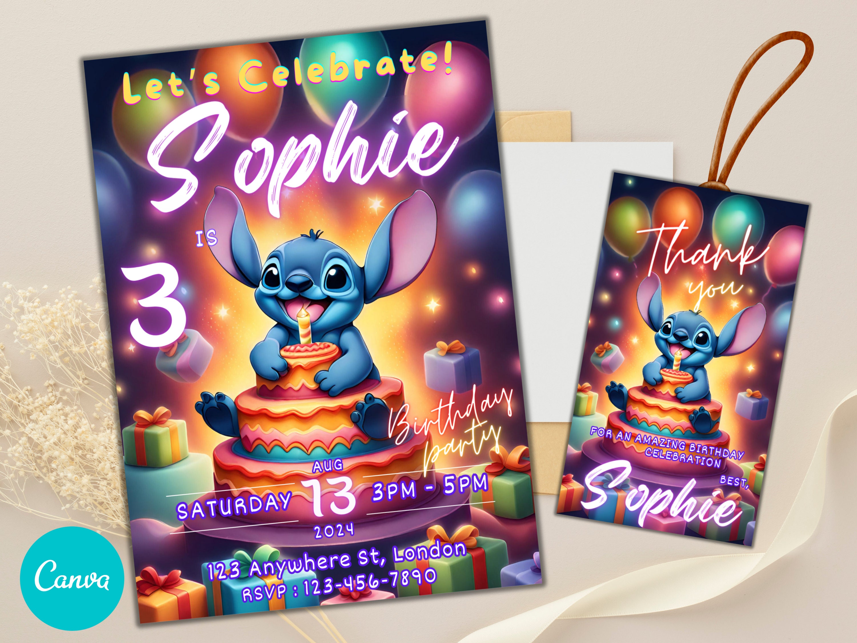 Editable Stitch Birthday Invitation, Stitch Party Invitation, Custom ...