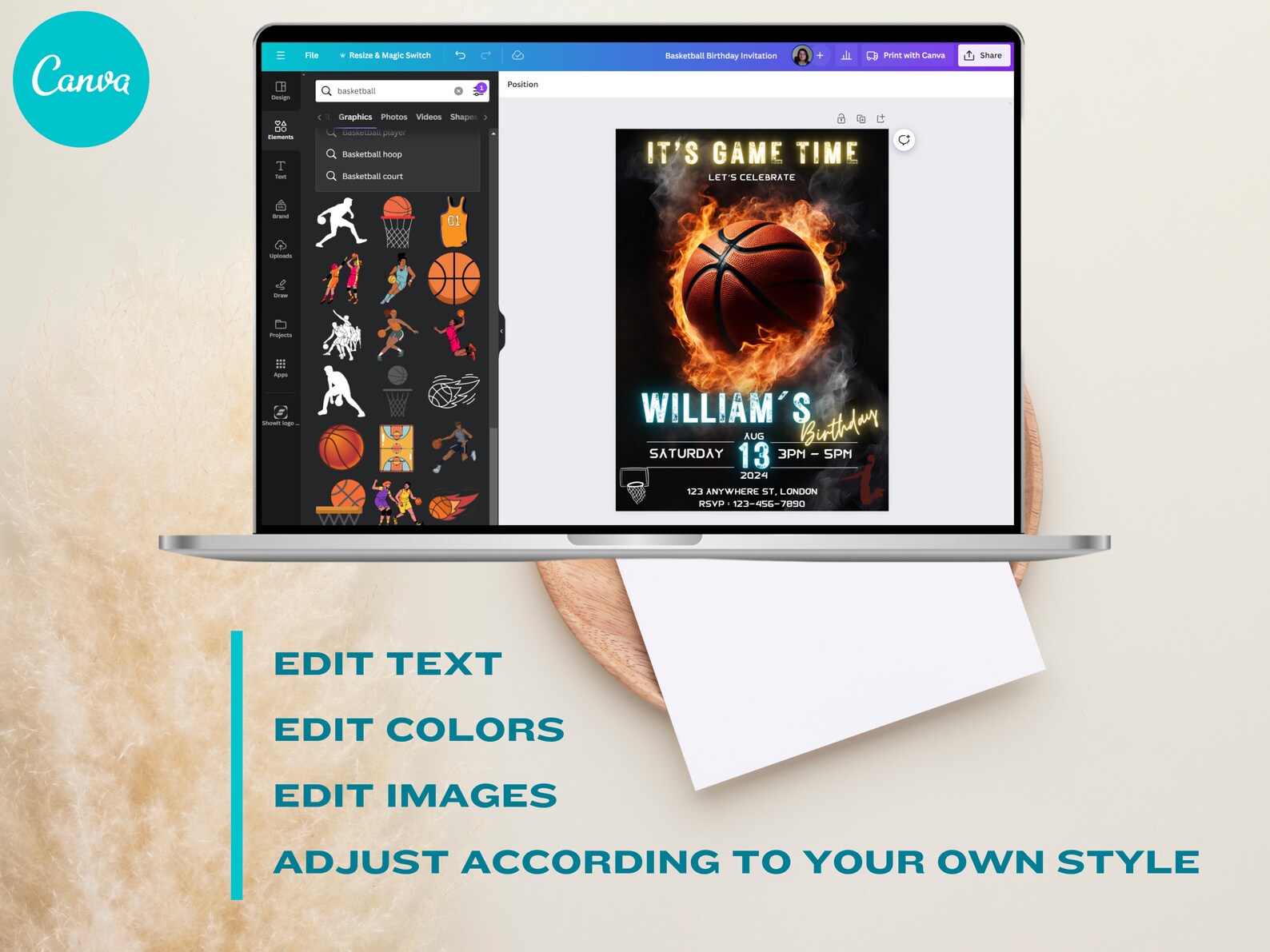 Editable Basketball Birthday Invitation, Basketball Party Invitation ...