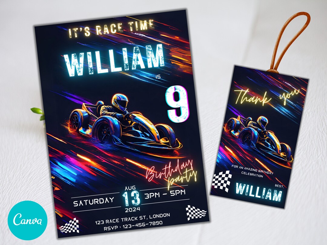 Editable Racing Kart Birthday Invitation, Racing Party Invitation ...