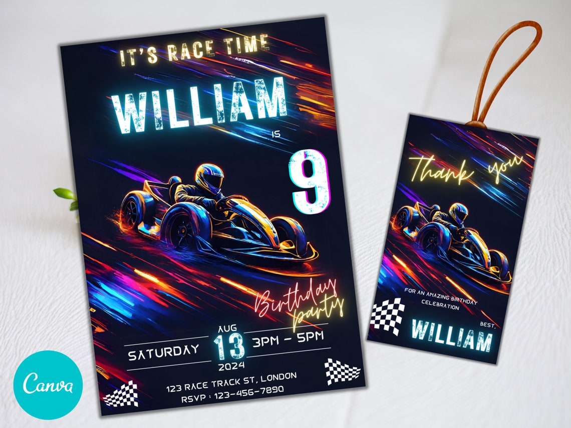 Editable Racing Kart Birthday Invitation, Racing Party Invitation ...
