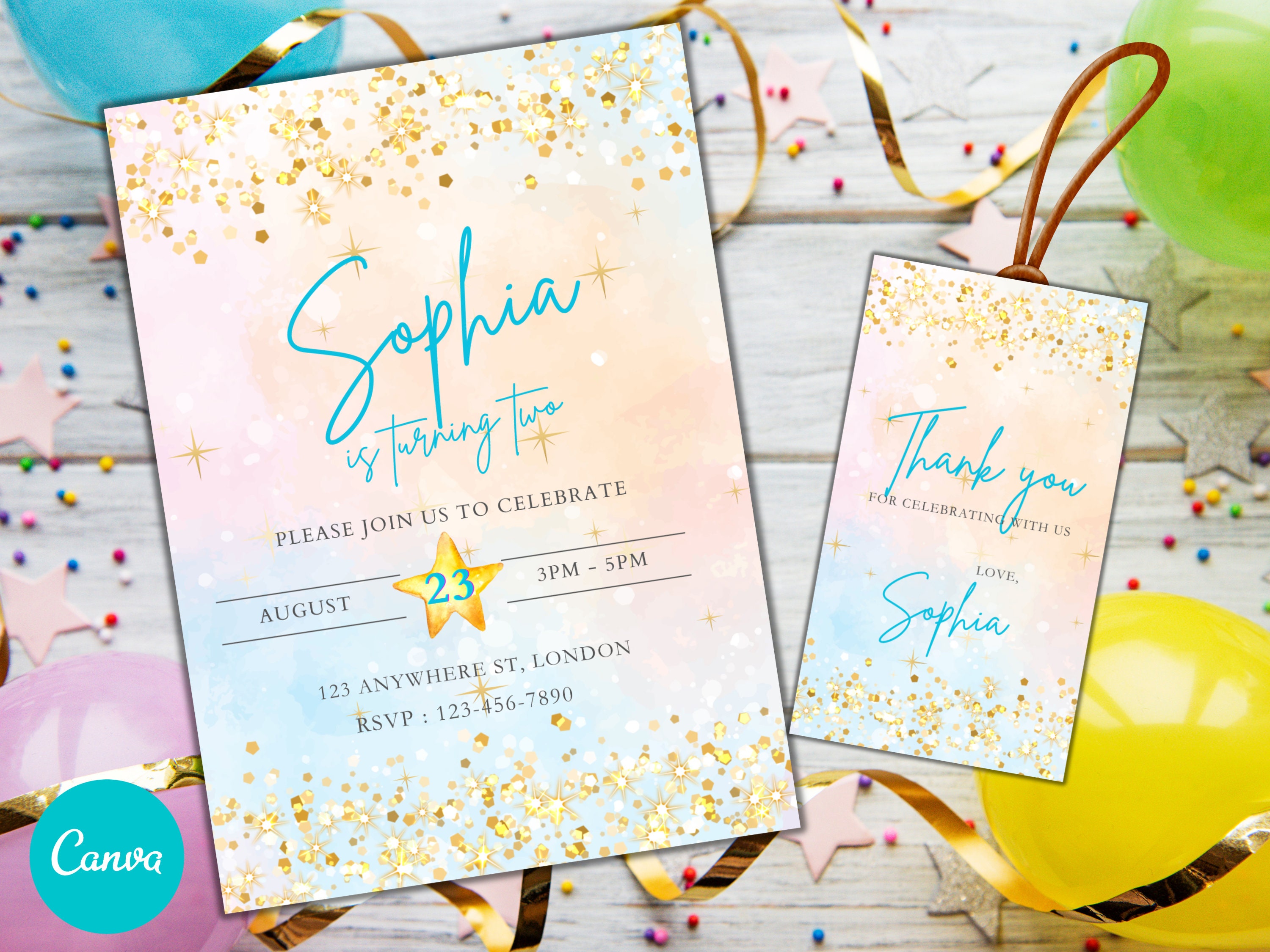 Editable Rainbow Birthday Invitation, Rainbow Watercolor Party ...