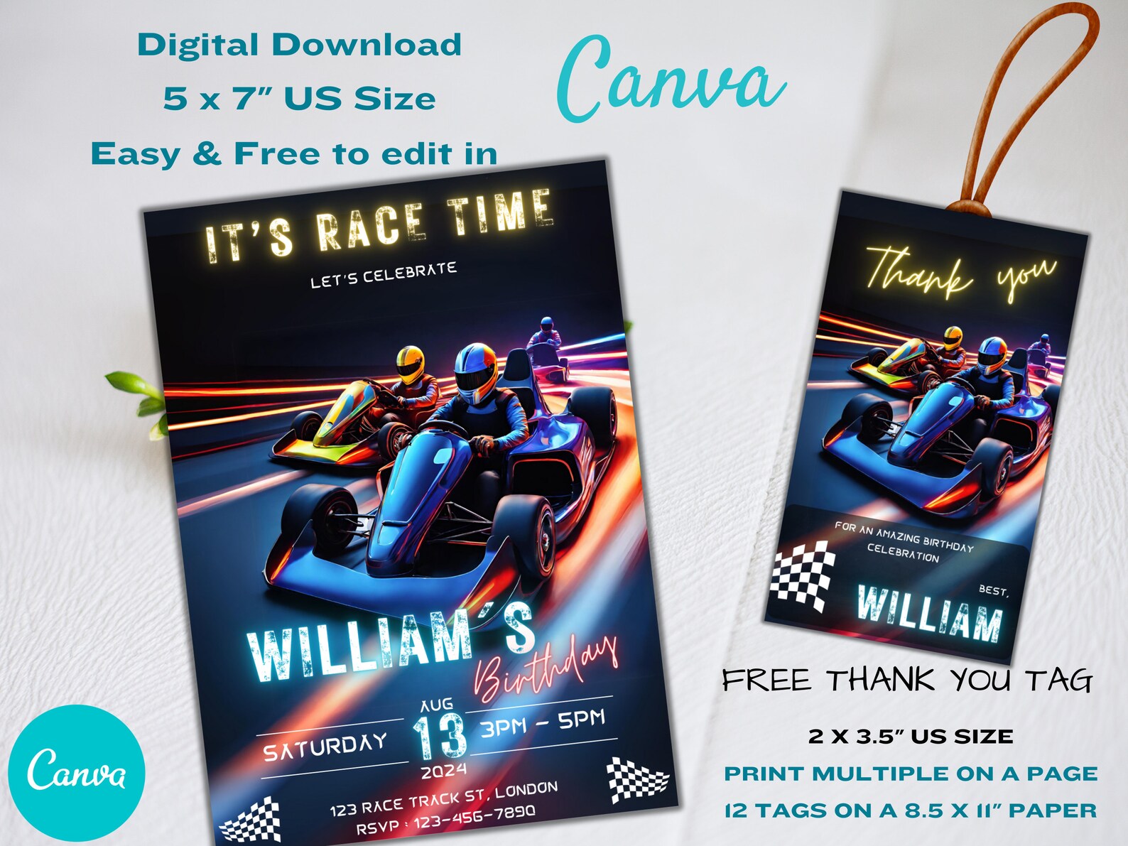 Editable Racing Birthday Invitation, Karting Party Invitation,diy ...
