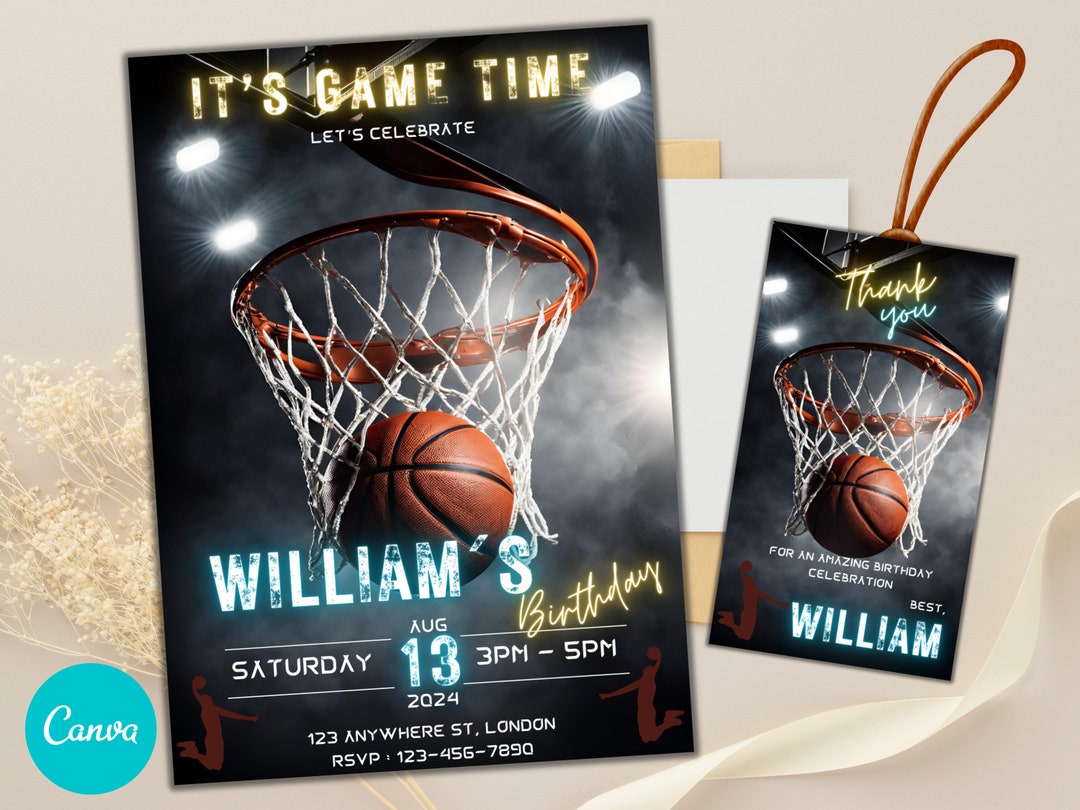 Editable Basketball Birthday Invitation, Basketball Party Invitation ...