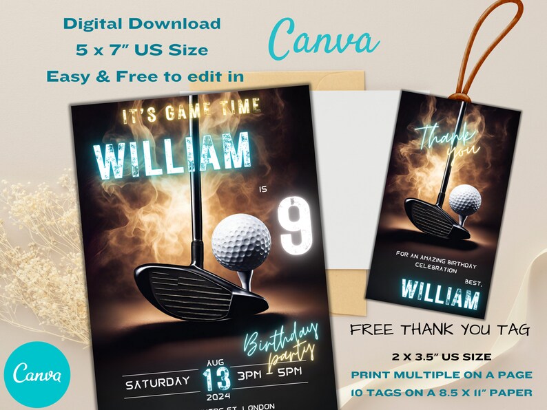 Editable Golf Birthday Invitation, Golf Party Invitation, Custom Golf ...