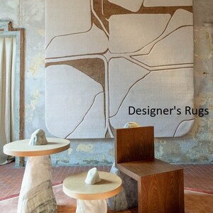 FRANKLIN White Wool and Gold Viscose Abstract Designer Hand Tufted Rug ...