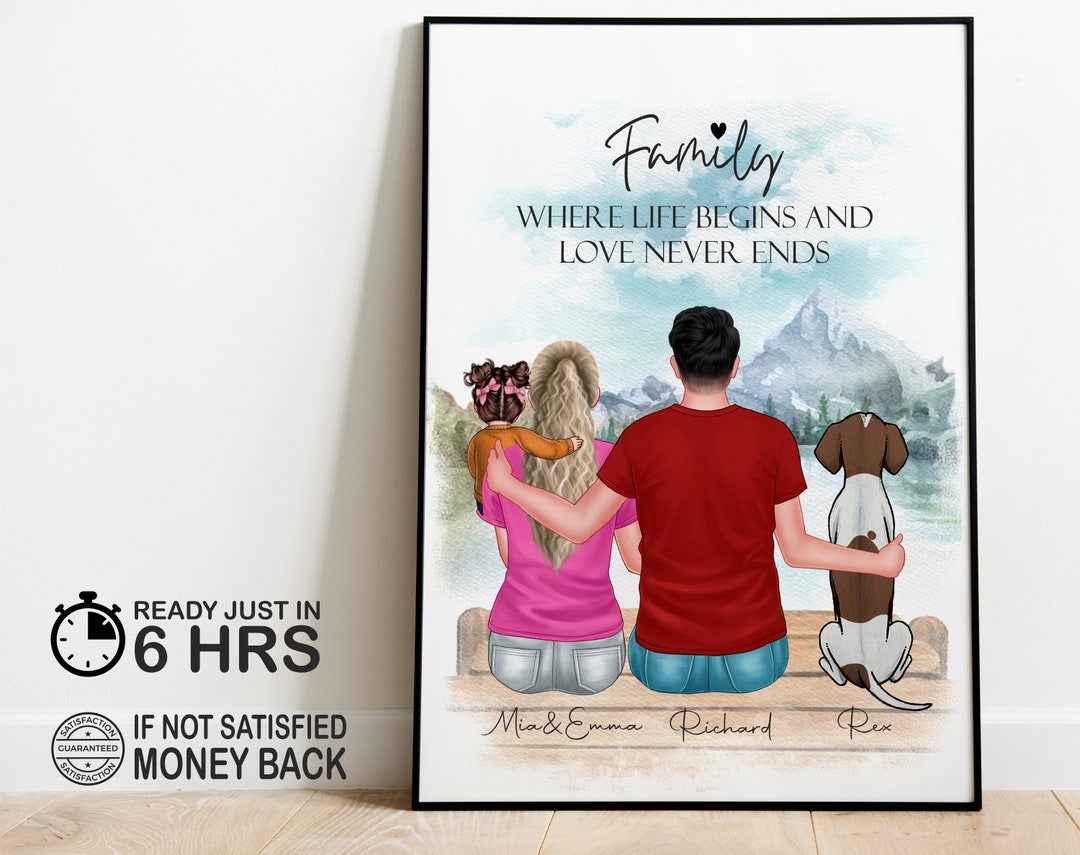 Personalised Family Print, Custom Family Gift, Family Dog Print ...