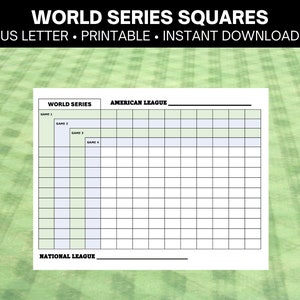 World Series Baseball | 4 Game Series Squares | Printable Digital ...