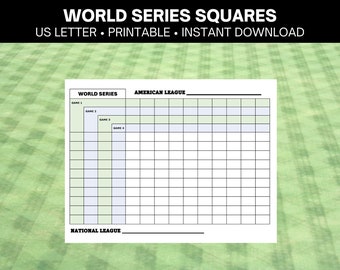 World Series Baseball | Final Game Squares | Printable Digital Download ...