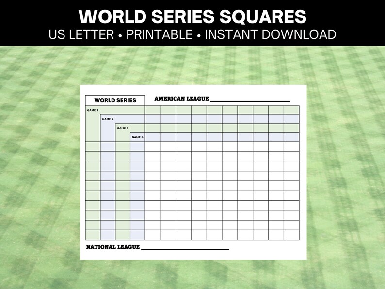 World Series Baseball | 4 Game Series Squares | Printable Digital ...