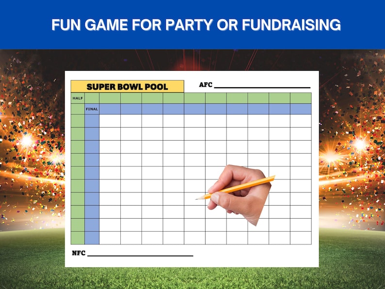 Super Bowl Pool 100 Squares Office Pool Printable Digital Download Half ...