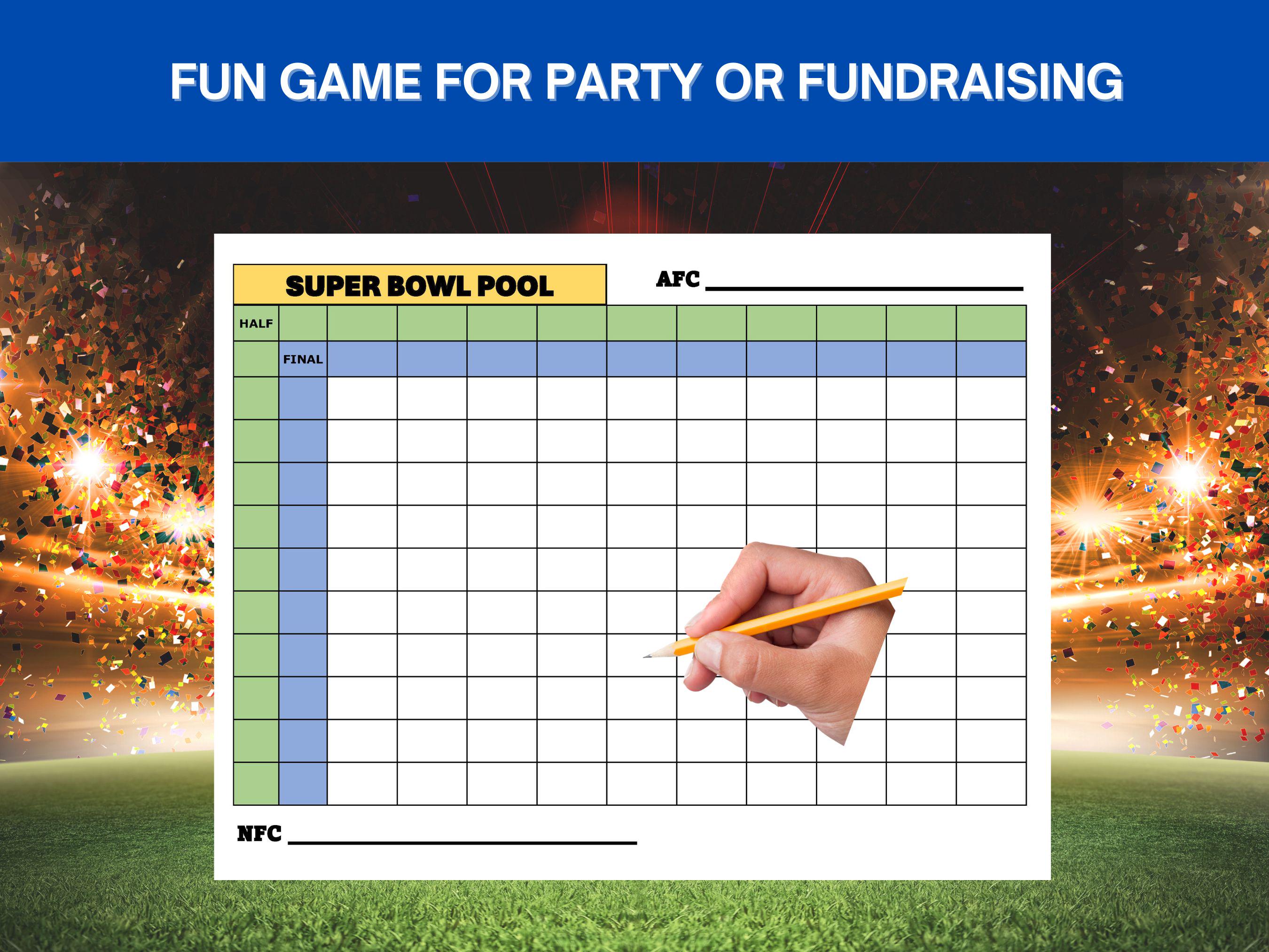 Super Bowl Pool | 100 Squares | Office Pool | Printable Digital ...