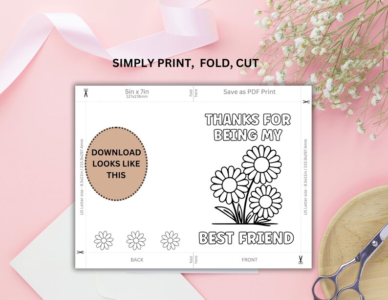 Printable Greeting Card to Color, Best Friend Card, Digital Download ...