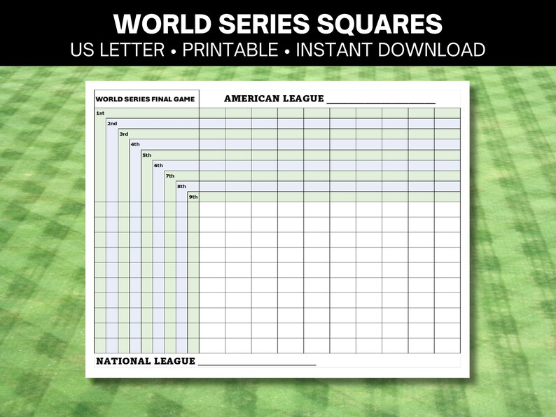 World Series Baseball | Final Game Squares | Printable Digital Download ...