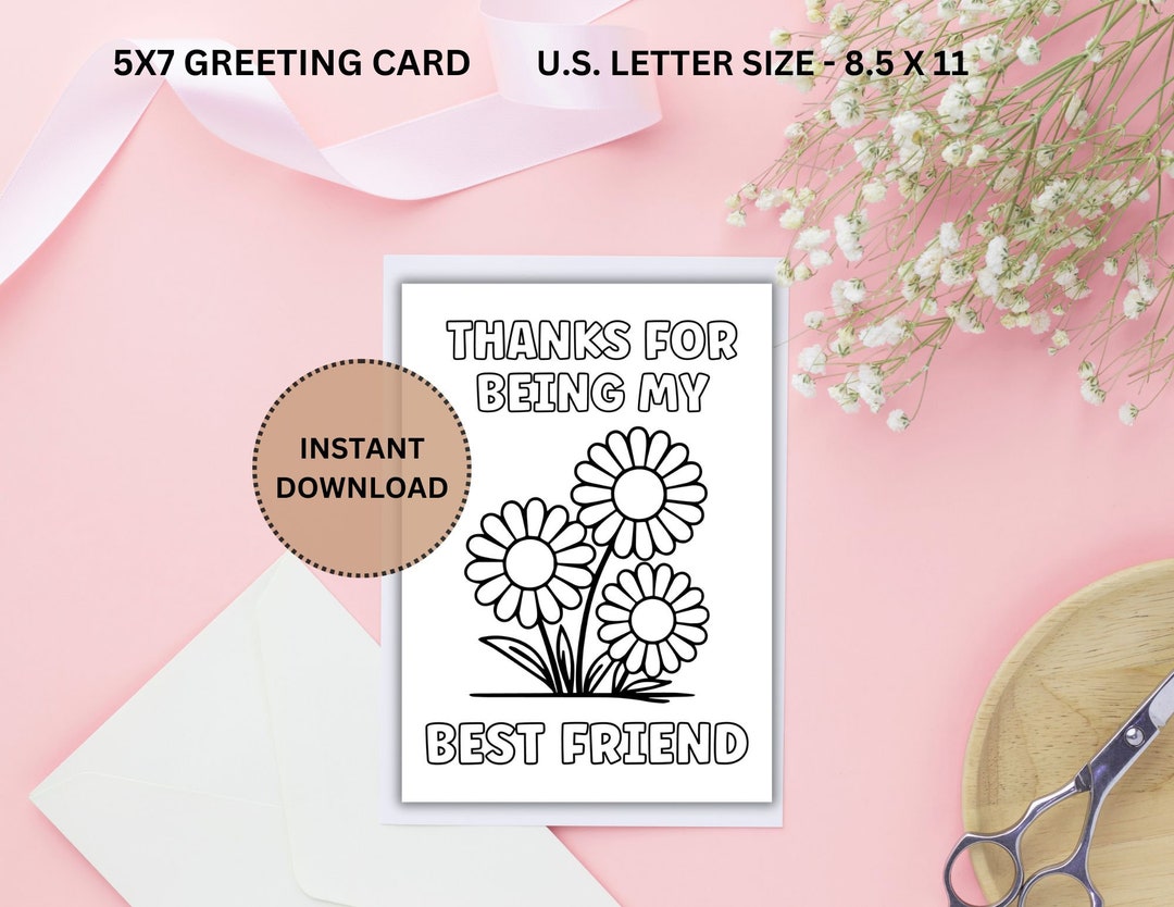 Printable Greeting Card to Color, Best Friend Card, Digital Download ...