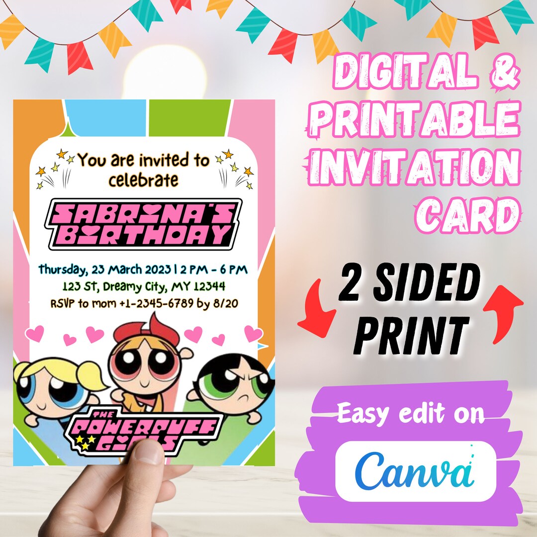 Powerpuff Girls Birthday Invitation Editable, Powerpuff Girls Birthday ...