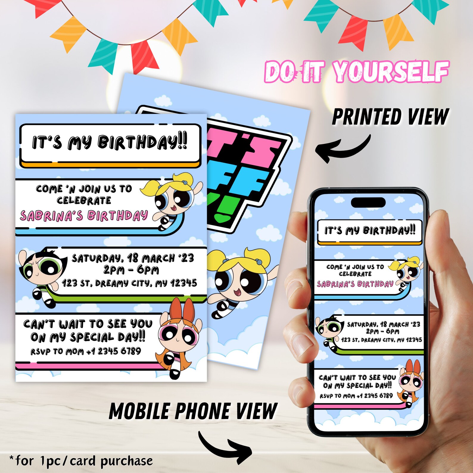 Powerpuff Girls Birthday Invitation Editable, Powerpuff Girls Birthday ...