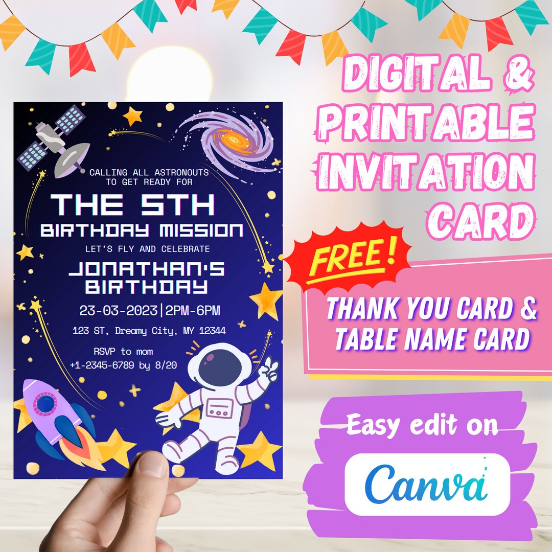 Space Editable Birthday Invitation, Space Printable Birthday Invitation ...