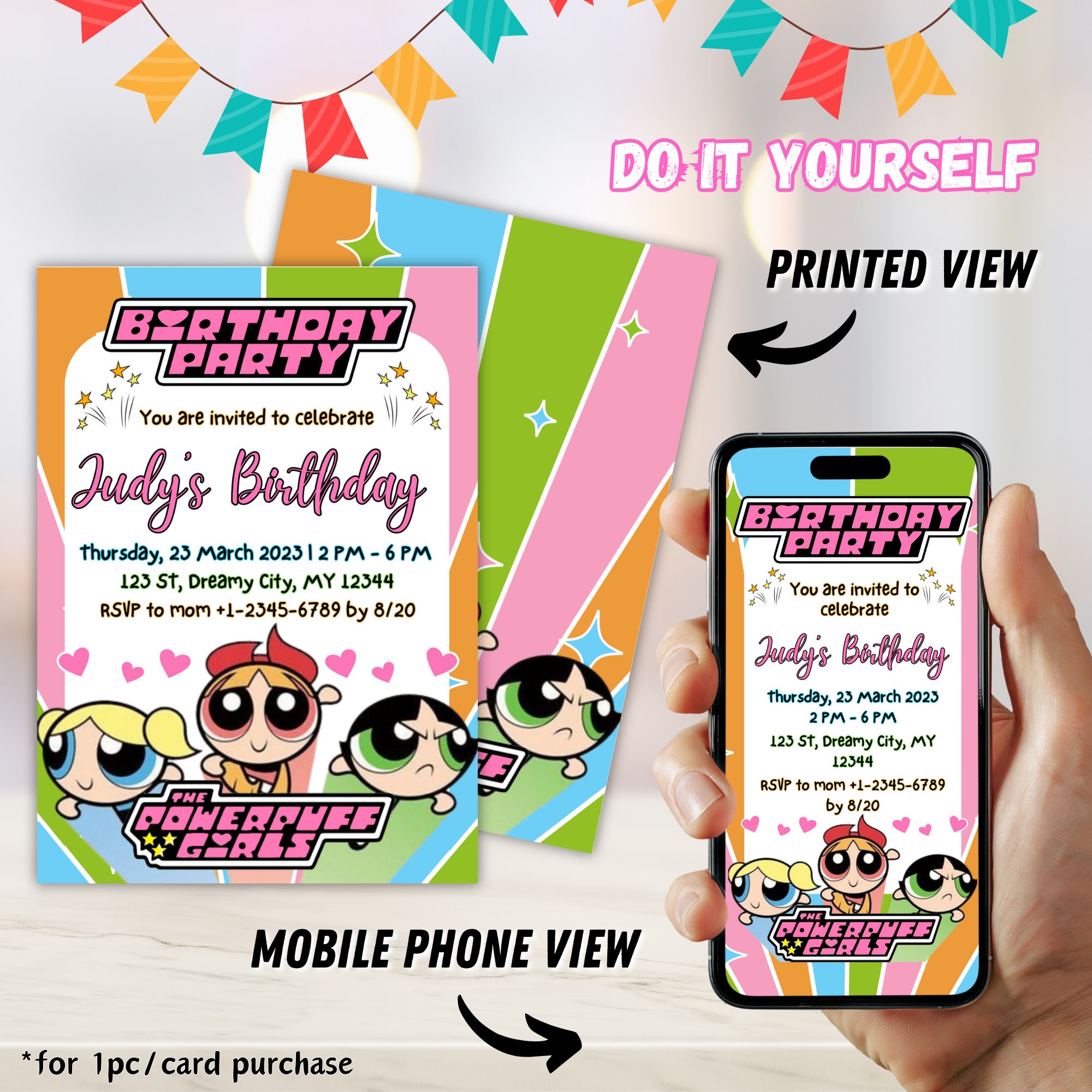Powerpuff Girls Birthday Invitation Editable, Powerpuff Girls Birthday ...