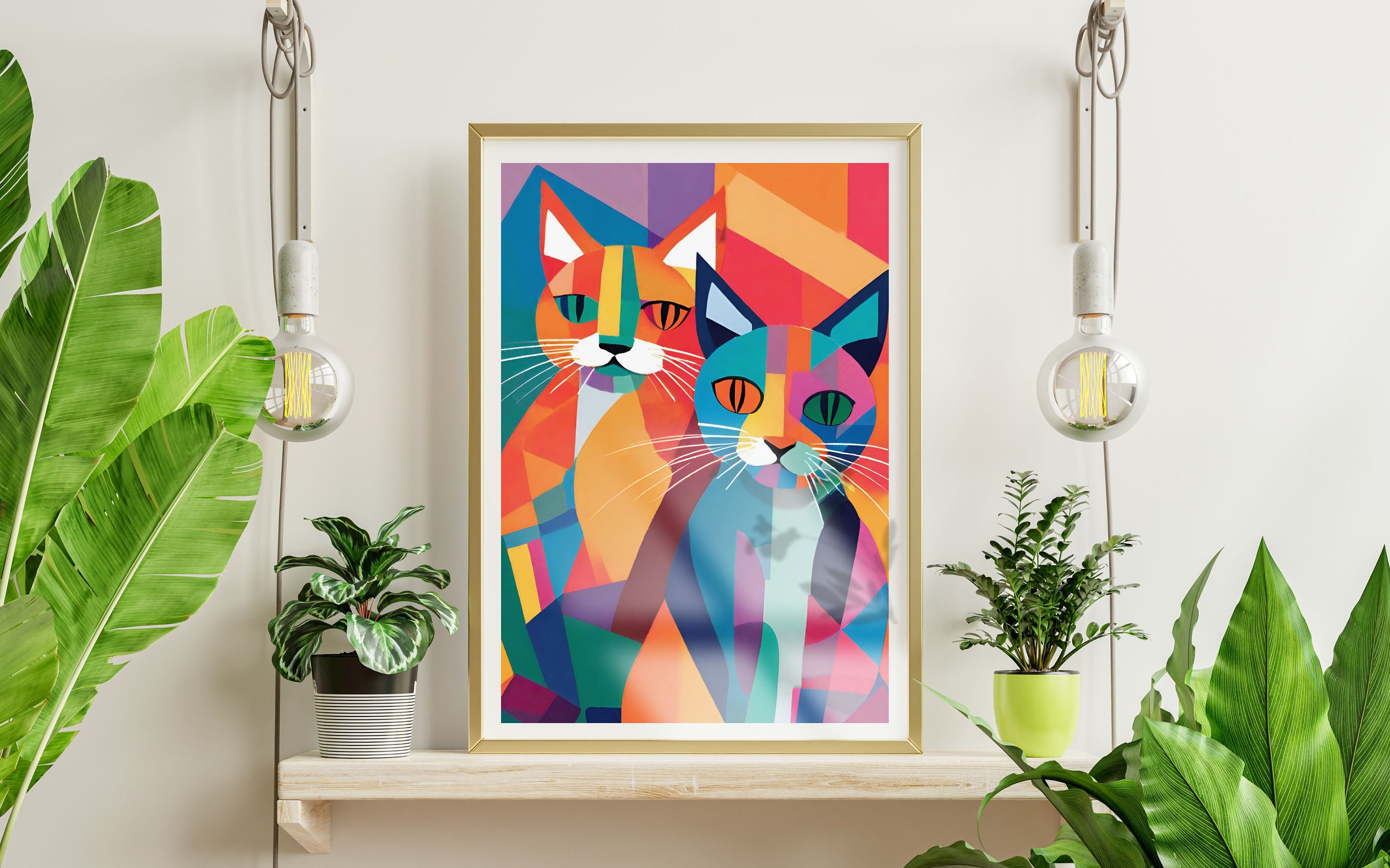 Cubist Cats Prints Abstract Feline Wall Décor AI Generated Digital Art ...