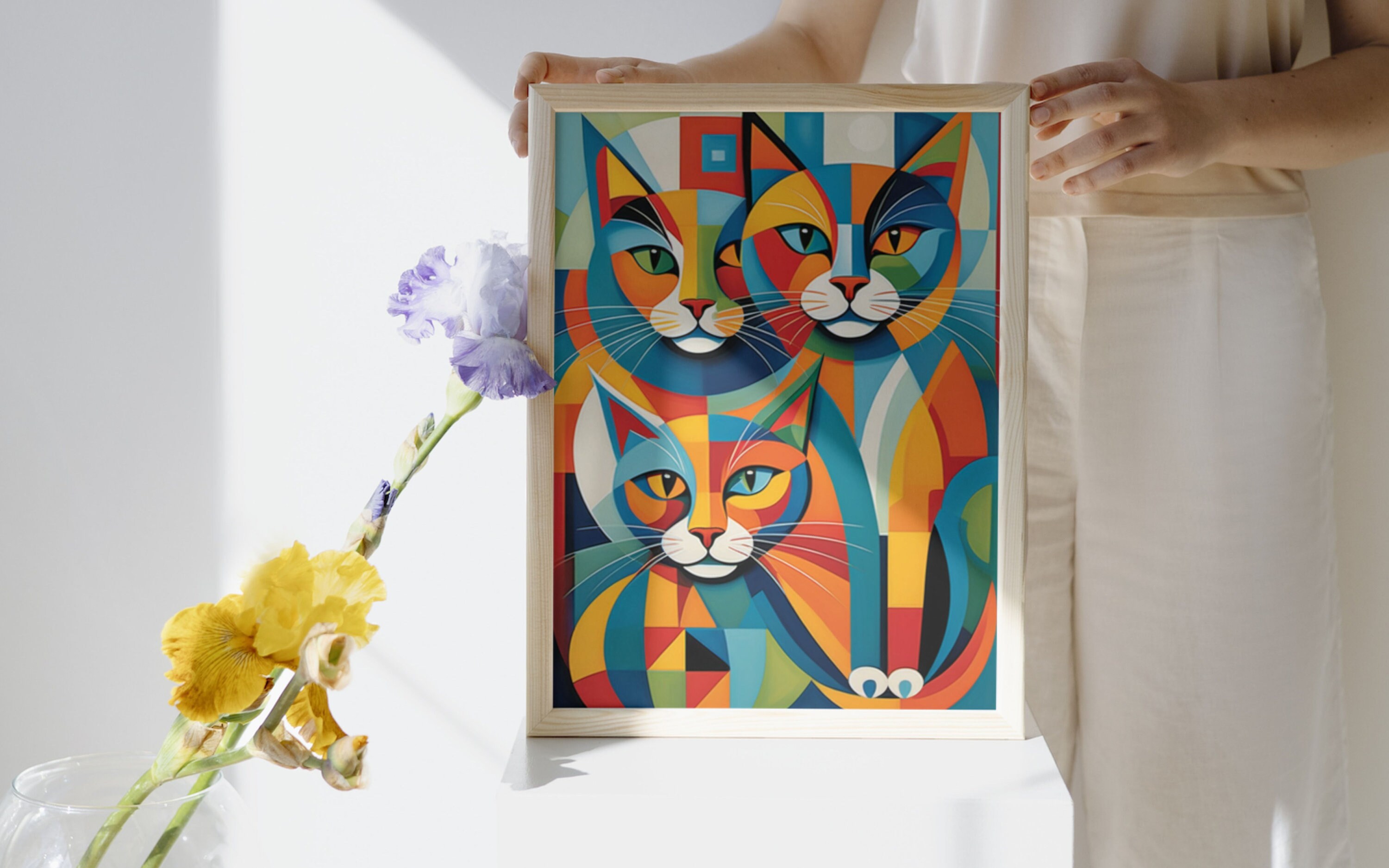 Cubist Cats Prints Abstract Feline Wall Décor AI Generated Digital Art ...