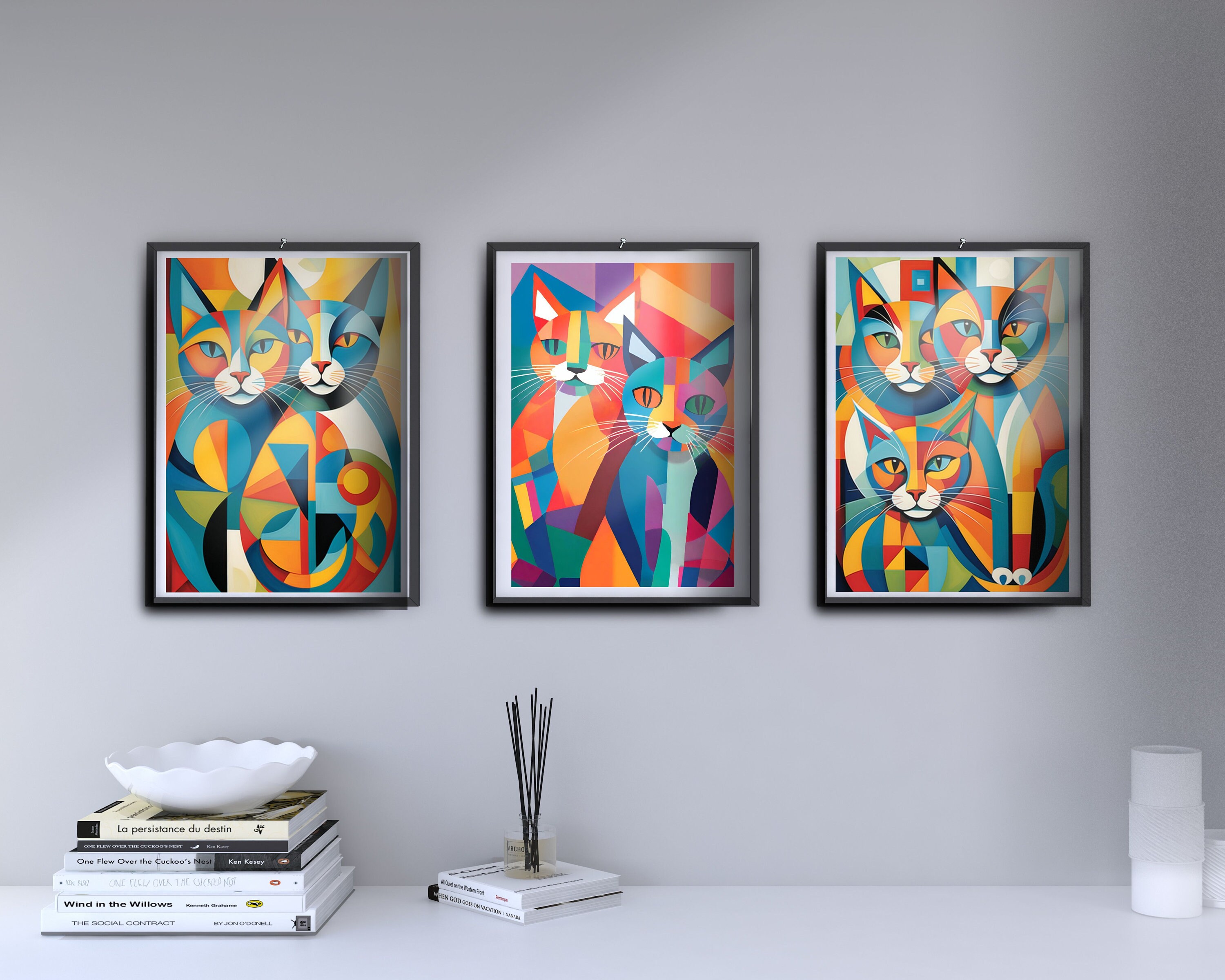 Cubist Cats Prints Abstract Feline Wall Décor AI Generated Digital Art ...
